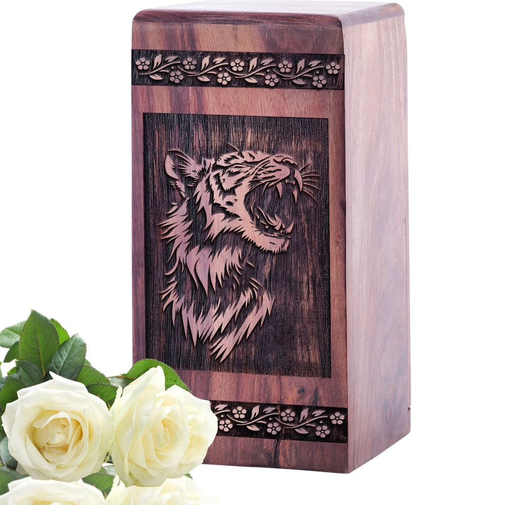 Handmade Wooden Tiger Memorial Urn for Human Burial Ashes – WoodenUrns